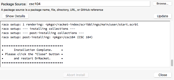 Installing DrRacket version 7.5 and the CSC104 Language